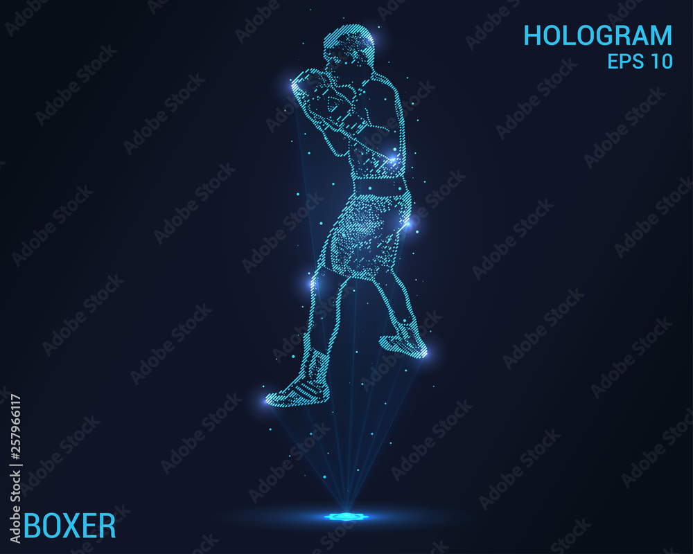 Boxer hologram. Digital and technological background boxing. Futuristic ...