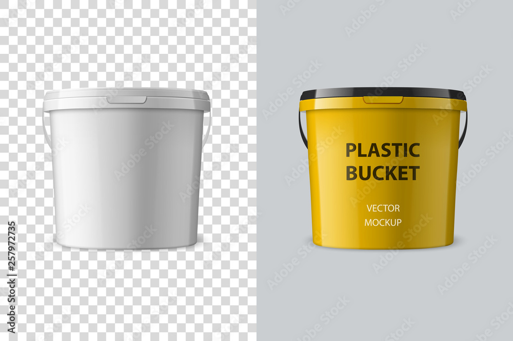 Vector Realistic 3d White Plastic Bucket for Food Products, Paint, Foodstuff, Adhesives, Primers ...
