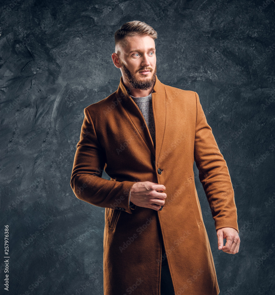 Portrait of a stylish male wearing the demi-season coat. Men's beauty ...