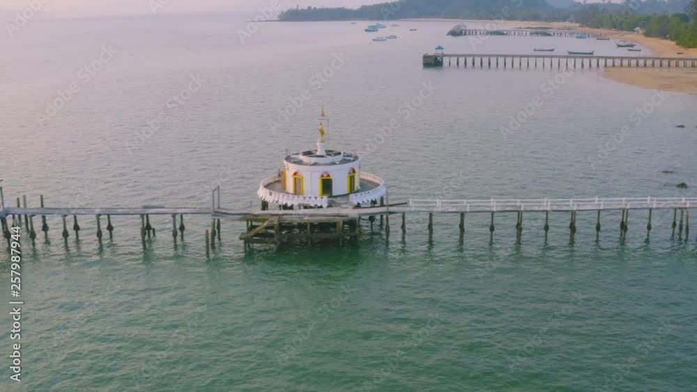 aerial view sunrise at pier of Phayam temple one landmark of Phayam ...