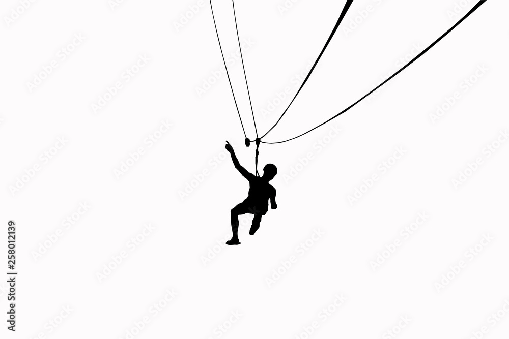Silhouette men are playing zip line on white background. Stock ...