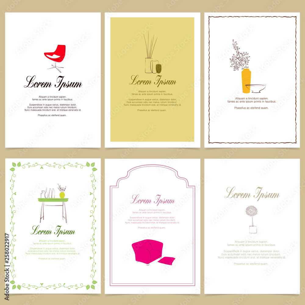 stylish interior, square cards illustration templates. design for event ...