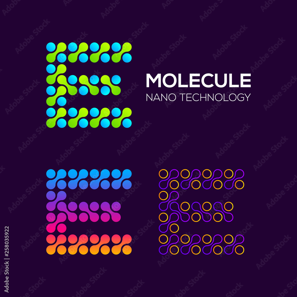 Letter E Logotype with Dots or Points and Curve , Circle Shape and Line ...