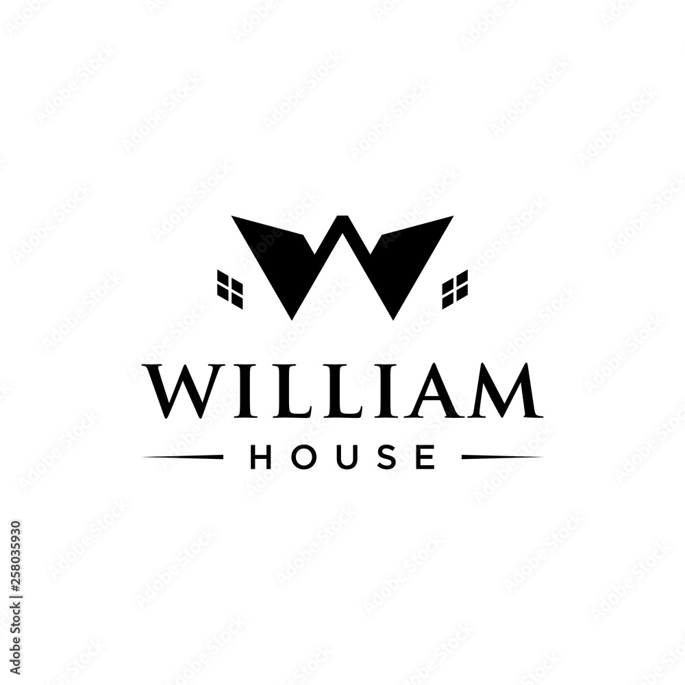 initial letter W with house home real estate logo design template Stock ...