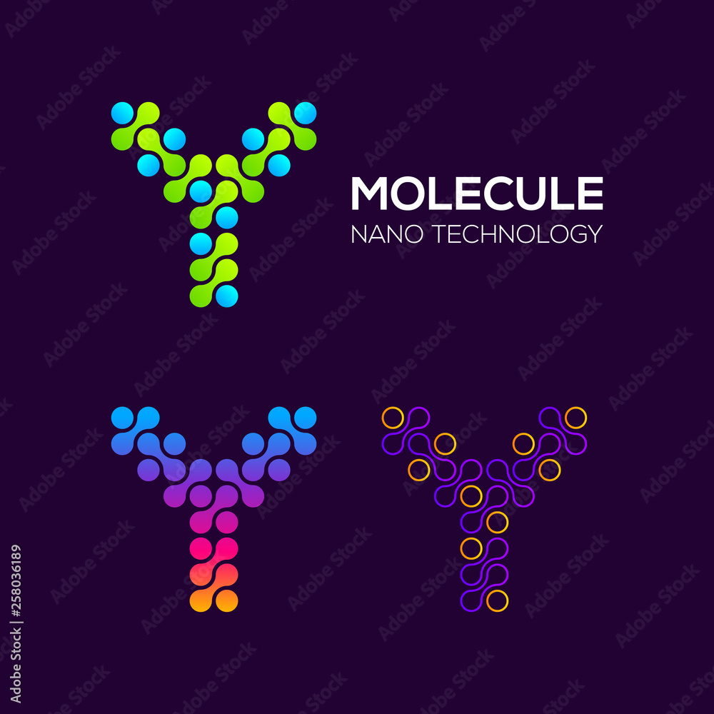 Letter Y Logotype with Dots or Points and Curve , Circle Shape and Line ...