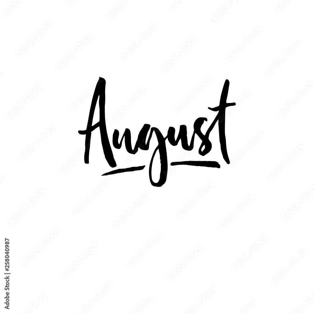 August lettering. Hand drawn vactor word. Ink handwritten text for ...
