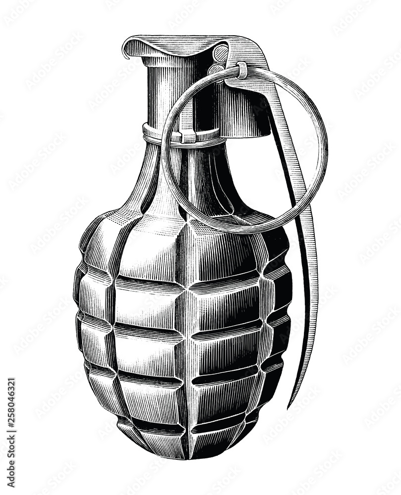 Grenade hand draw vintage style black and white clip art isolated on ...