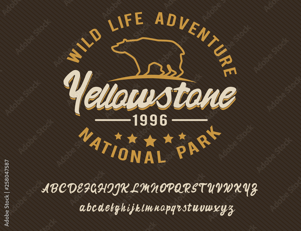 Wild life adventure. Yellowstone national park. Retro style. Handmade ...