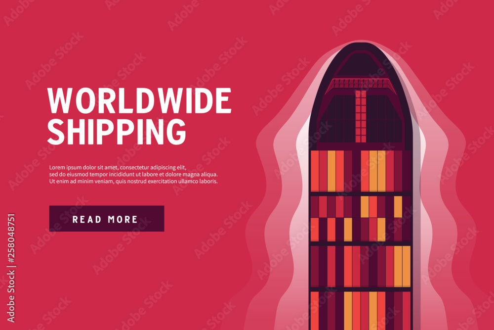 Top view of the industrial marine vessel at sea banner. Sea ...