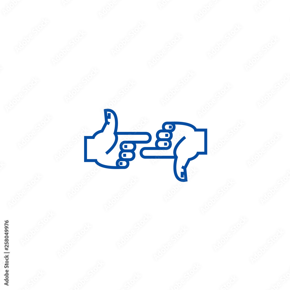 Self blame,hands pointer line concept icon. Self blame,hands pointer ...