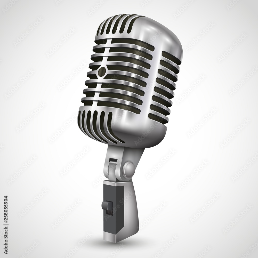 Realistic Single Silver Microphone Retro Design Stock Vector | Adobe Stock
