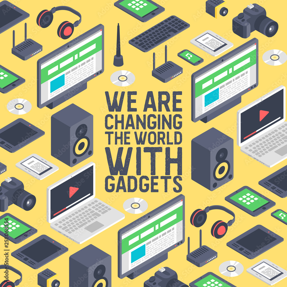 Gadget seamless pattern vector digital device with display of laptop ...