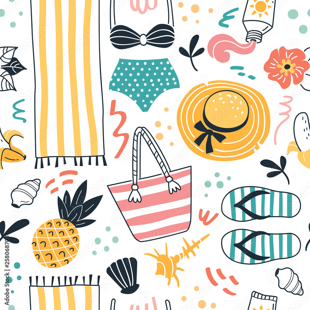 Basic RGB Summer pattern. Vector seamless colorful pattern in cartoon ...