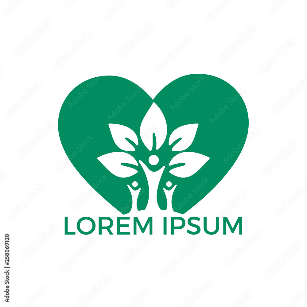 Family Tree and heart logo design. Healthy people tree logo. Joyful ...