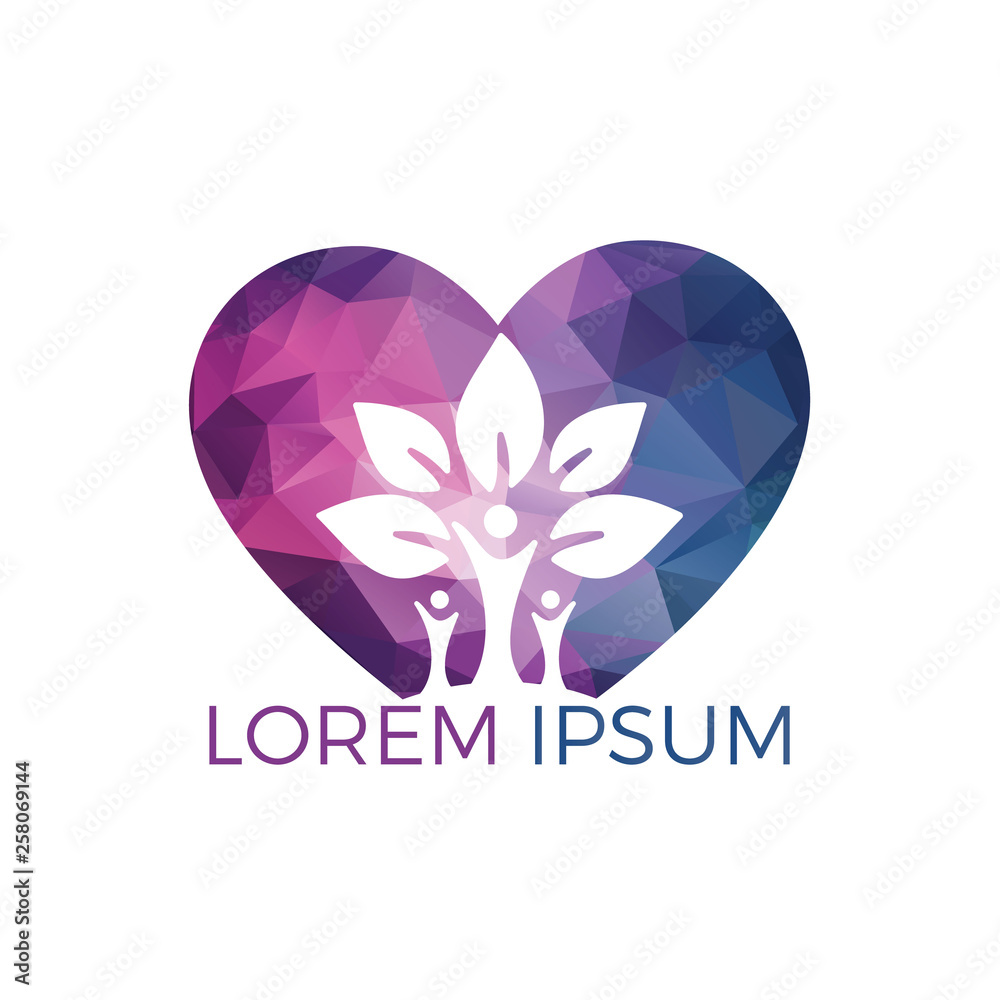 Family Tree and heart logo design. Healthy people tree logo. Joyful ...