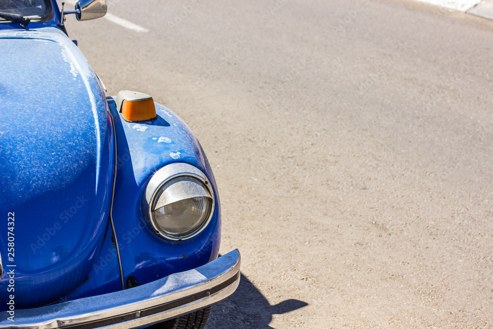 blue vintage car hood urban environment Stock Photo | Adobe Stock