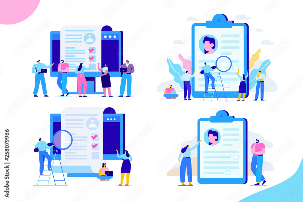 Online Recruitment concept. Employment. Business people team analyzing ...