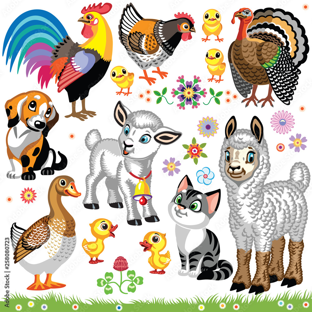set of cartoon farm animals . Collection for baby and little kid ...