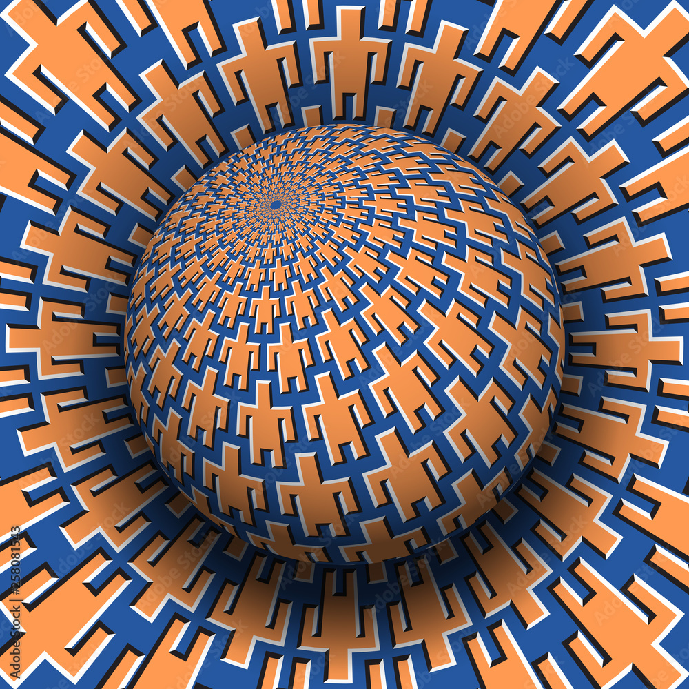 Unity of people optical illusion concept. Patterned sphere soaring over ...