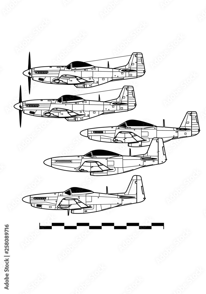 North American P-51 MUSTANG. Outline drawing Stock Vector | Adobe Stock