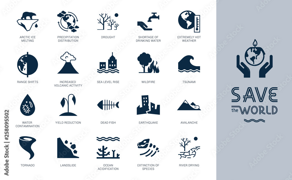 Save the World big icon set. Different variants of environmental icons ...