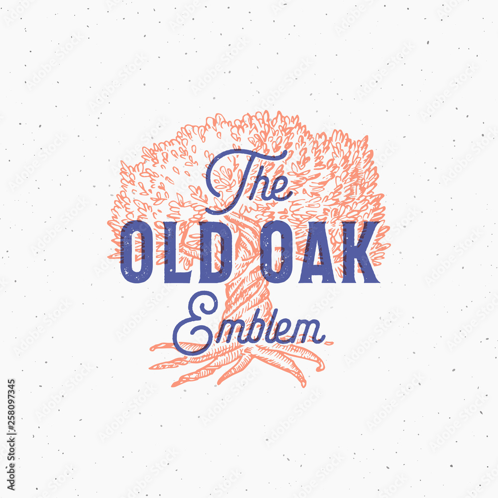 Old Oak Abstract Vector Sign, Symbol or Logo Template. Hand Drawn Oak ...