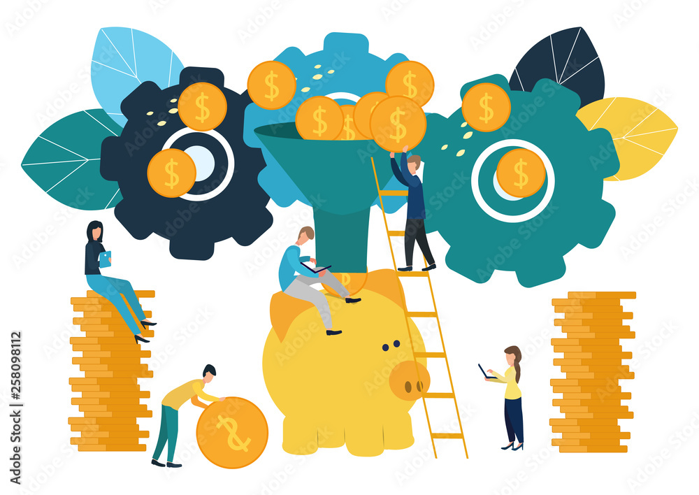 Vector flat illustrations, big piggy bank on white background ...