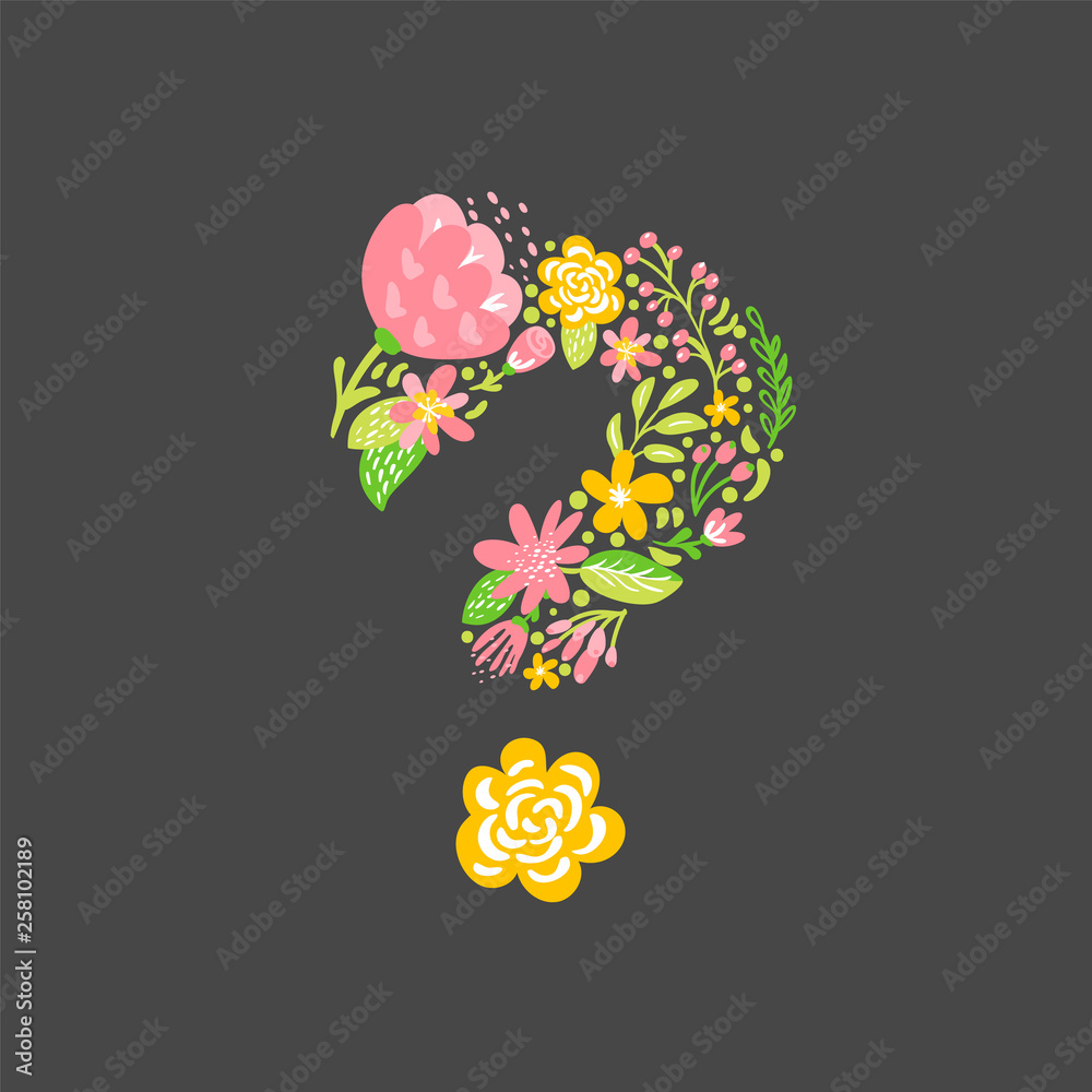 Floral summer question mark. Flower Capital wedding Uppercase Alphabet ...