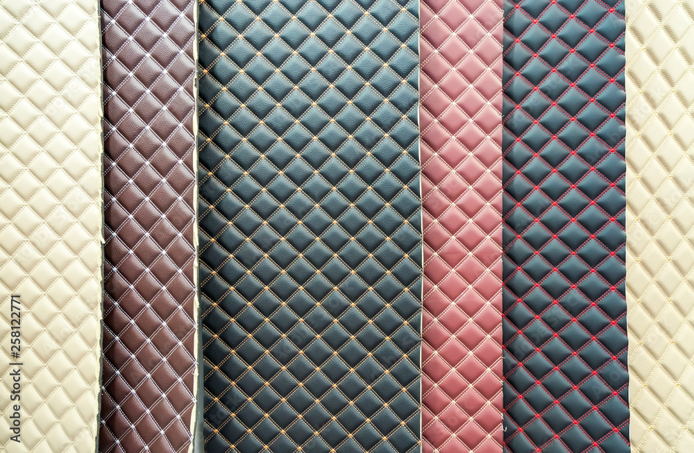 Samples of a leather and fabric for a upholstery of interior of the car ...