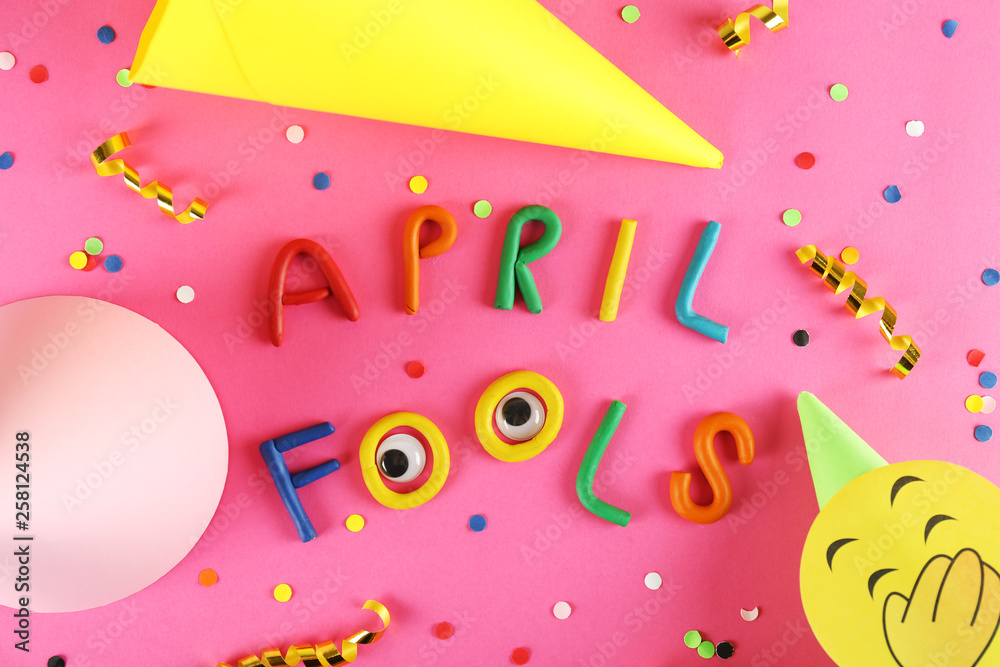 All fools day background concept with holiday accessories, April 1st ...