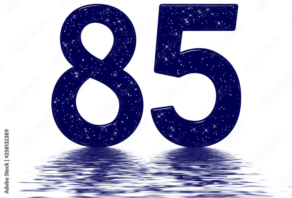 Numeral 85, eighty five, star sky texture imitation, reflected on the ...