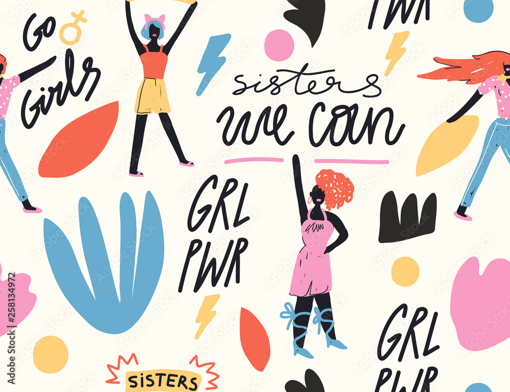 Vector handdrawn pattern. Illustration of female friends, sisterhood ...