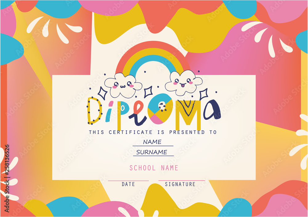 Cute Diploma template for kids.Vector illustration. Stock Vector ...