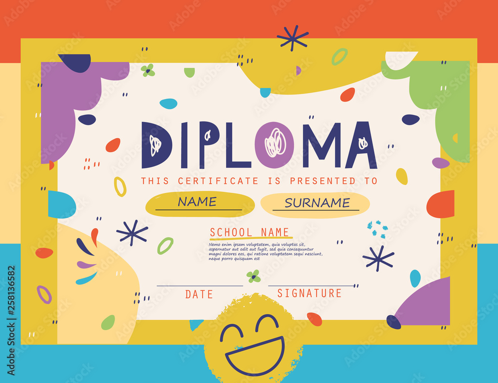 Cute Diploma template for kids.Vector illustration. Stock Vector ...