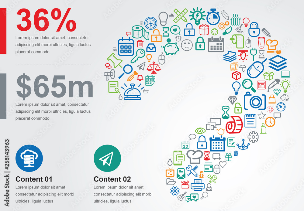 Question Mark Infographic with Icons Stock Template | Adobe Stock