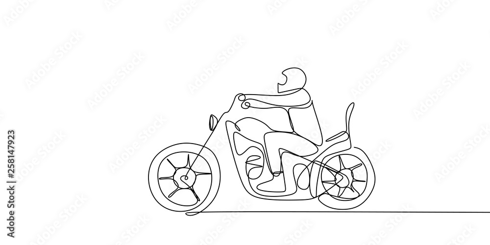 continuous line drawing of a chopper motorist. Modern futuristic design ...
