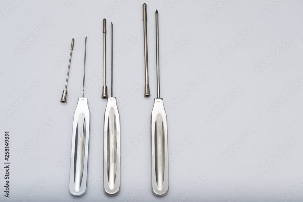 Different types of catheter trocars on grey surface foto de Stock ...