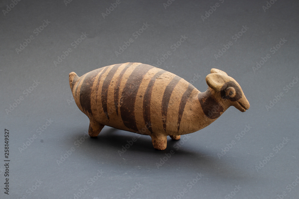 Pre-columbian animal-shaped ceramic called "Huaco" from Chancay, an ...