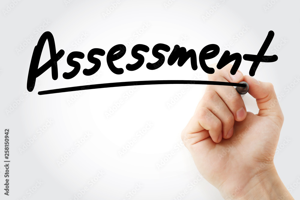 Assessment text with marker, business concept background Stock Photo ...