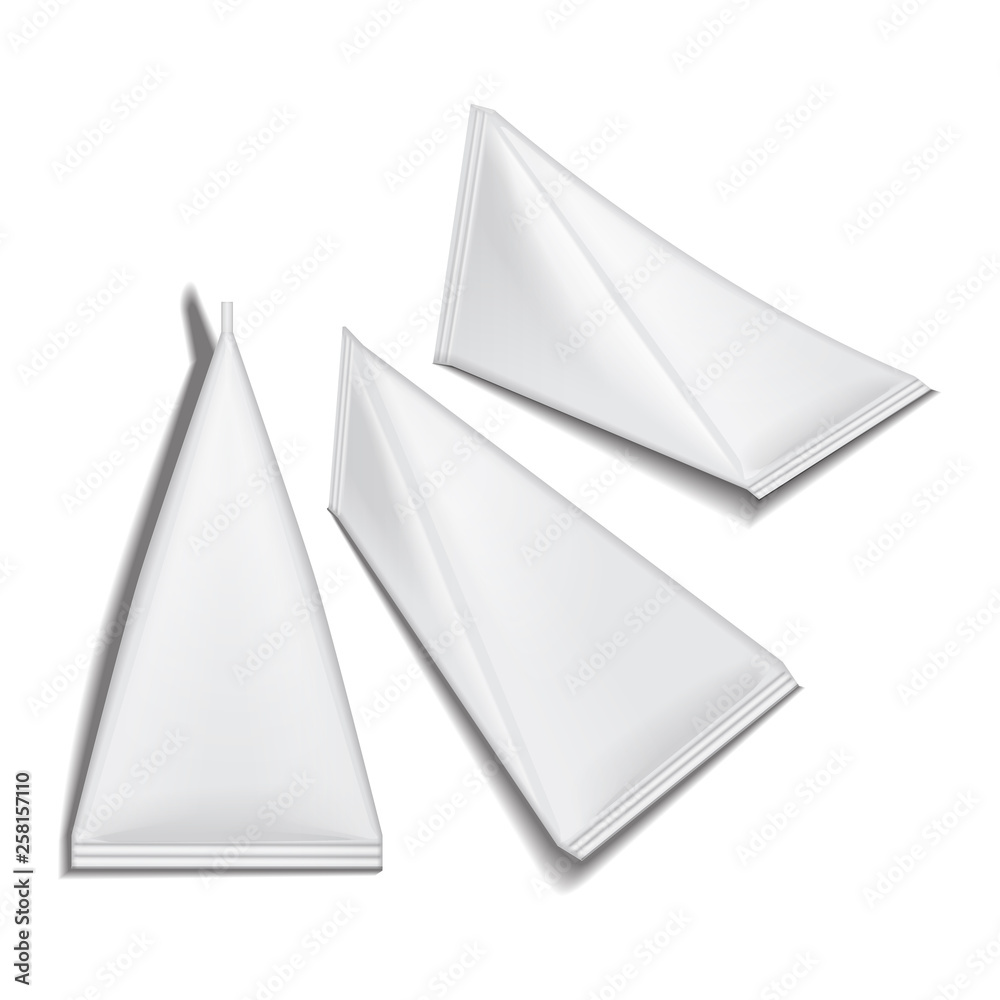 Set of white triangular Packet Carton set Juice or milk pack. White ...