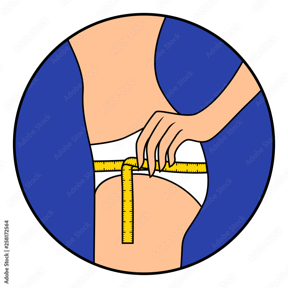 Girl measures the size of her thigh with tape Stock Vector | Adobe Stock