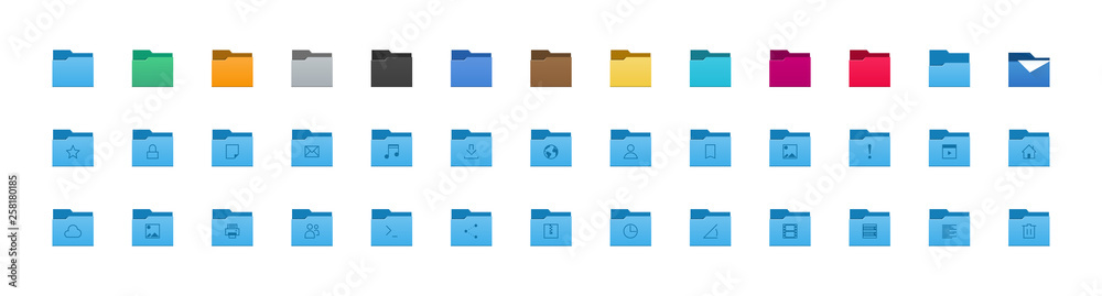 Folder icons set. All type of document, file formats vector ...