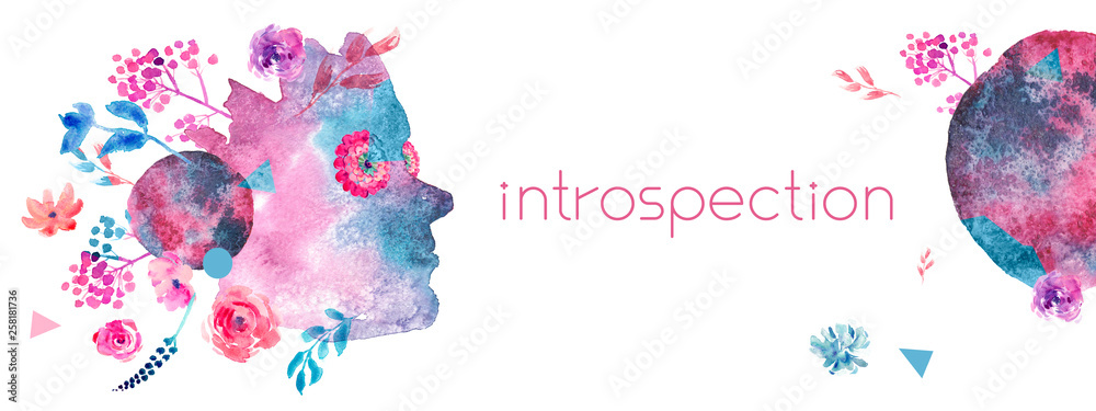 Introspection concept in trendy collage style with watercolor elements ...