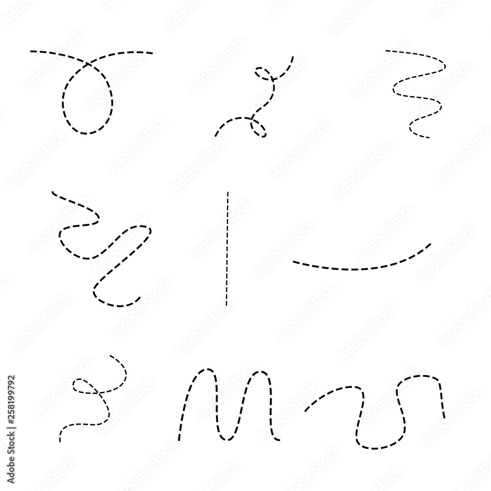 Dotted route signs for different means of transport set isolated on ...