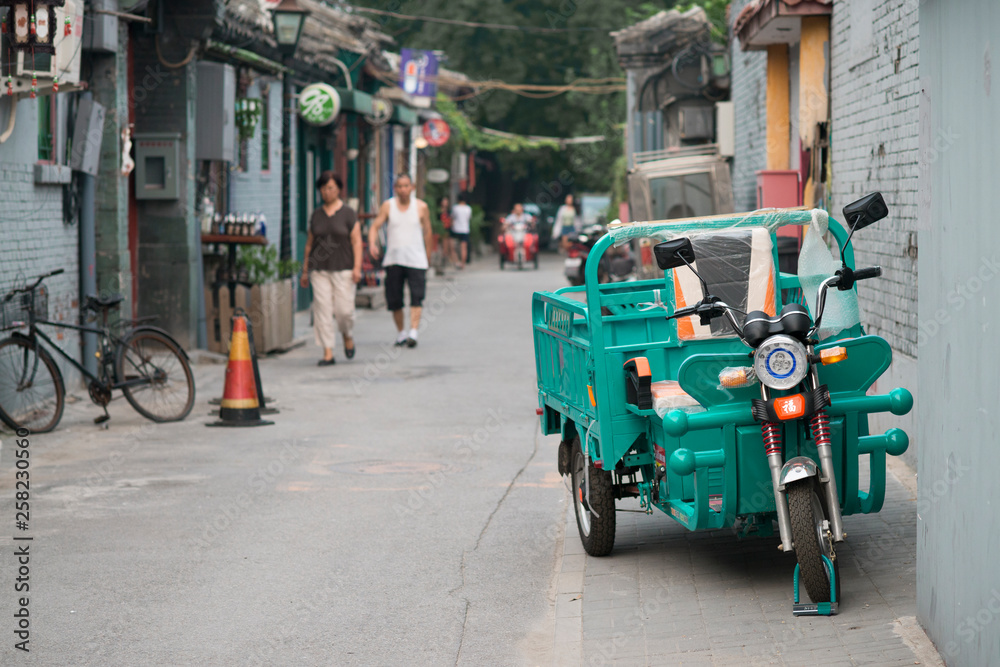 Beijing, China - 08 04 2016: An adult tricycle, bike with three wheels ...