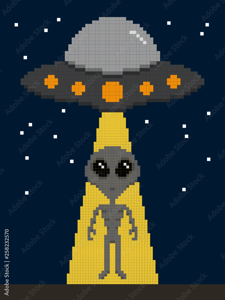 Pixel art alien invasion on earth Stock Vector | Adobe Stock