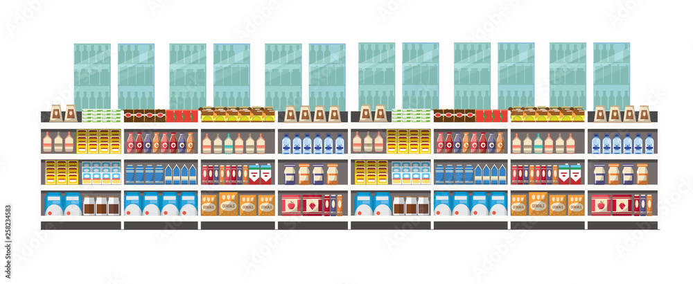 Concept design of supermarket interior with products. vector design of ...