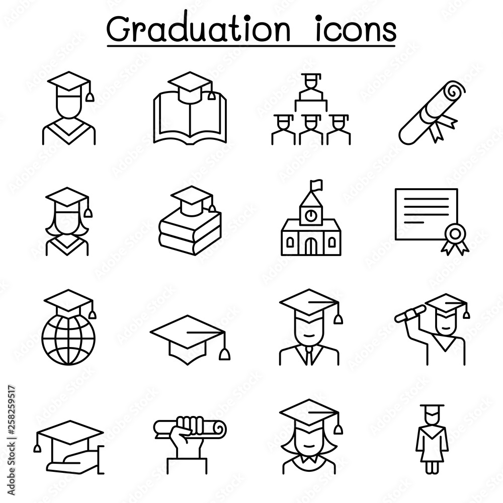 Graduation icon set in thin line style Stock Vector | Adobe Stock
