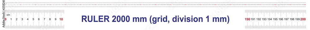 Ruler of 2000 millimeters. Ruler of 200 centimeters. Ruler of 2 meters ...