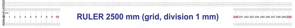 Ruler of 2500 millimeters. Ruler of 250 centimeters. Ruler of 2,5 ...